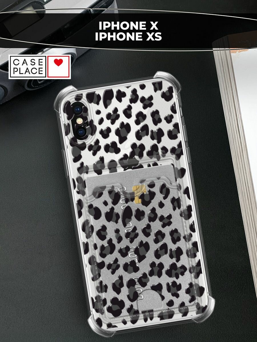 Чехол на Apple iPhone X/XS (Айфон X/XS) с картой и принтом "Черный леопардовый окрас"