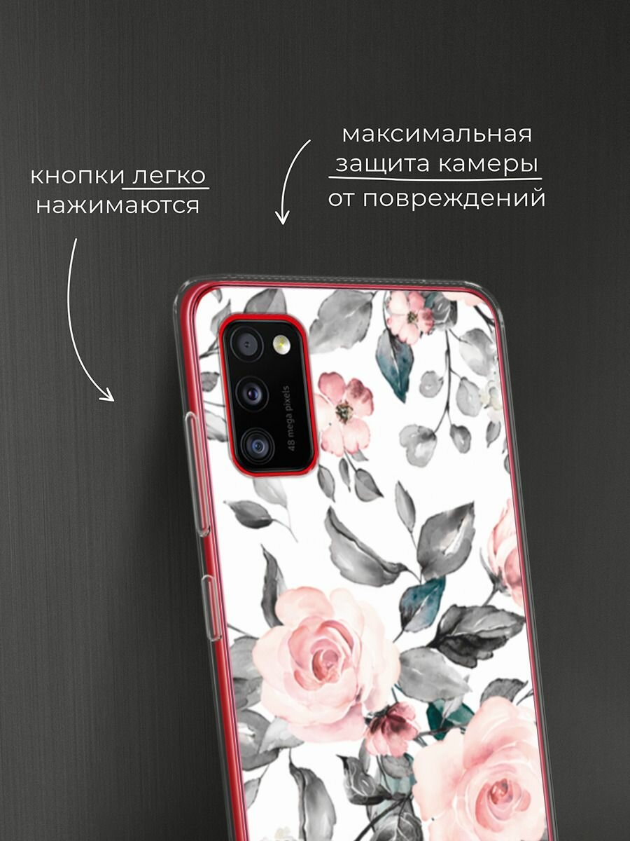 Чехол на Samsung Galaxy A41 / Самсунг Галакси А41 с принтом "Розы на белом" — фото 1