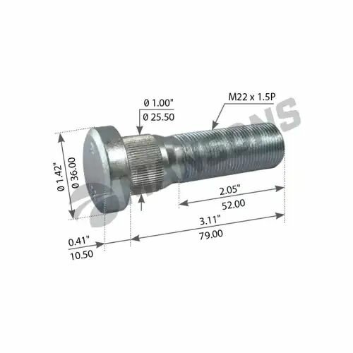 Шпилька ступицы колеса передняя m22x1.5x89/79 rvi premium/magnum 800.106 mansons