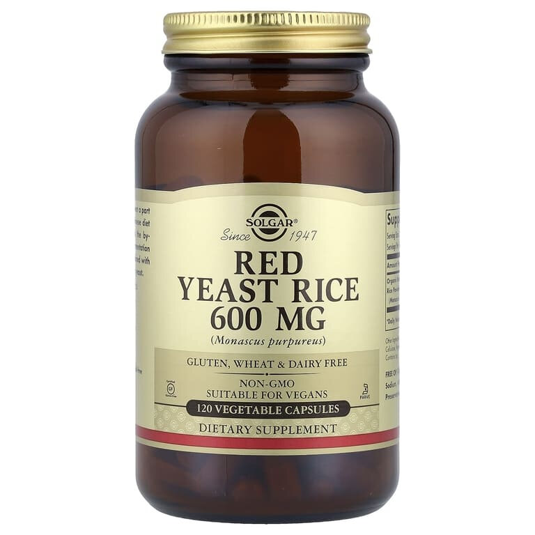 Solgar Red Yeast Rice, Красный дрожжевой рис 600 мг 120 вегетарианских капсул