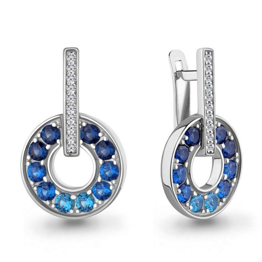 Серьги, серебро, 925 проба, сапфир синтетический, топаз синтетический, фианит