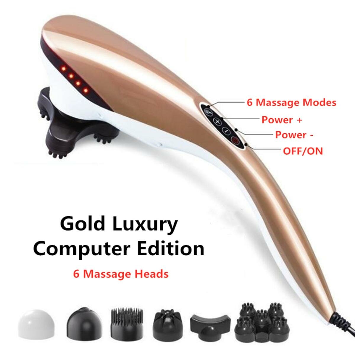 Ручной электрический массажер для спины, шеи и ног, вибрационный терапевтический аппарат с 6 частями, ручной электрический вибрационный массажер для шеи и спины, расслабляющий массаж тела и ног, дельфинотерапия #Gold
