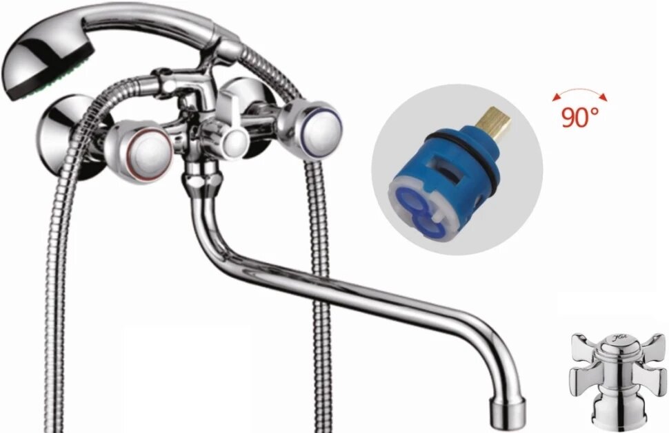 Смеситель для ванны D-Lin D146807 универсальный, с душевым гарнитуром, хром