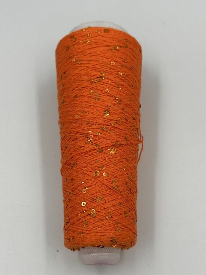 Пряжа Пайетки 3мм на хлопке (раффинато) м019 оранжевый с золотой голограммой (100г) с3е