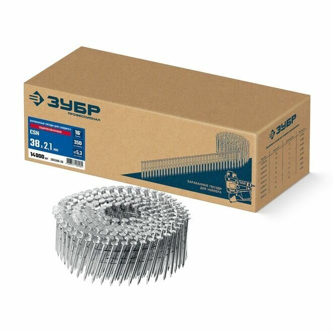 Гвозди барабанные гвозди для сайдинга оцинкованные, 14000 шт, ЗУБР CSN 38 х 2.1 мм