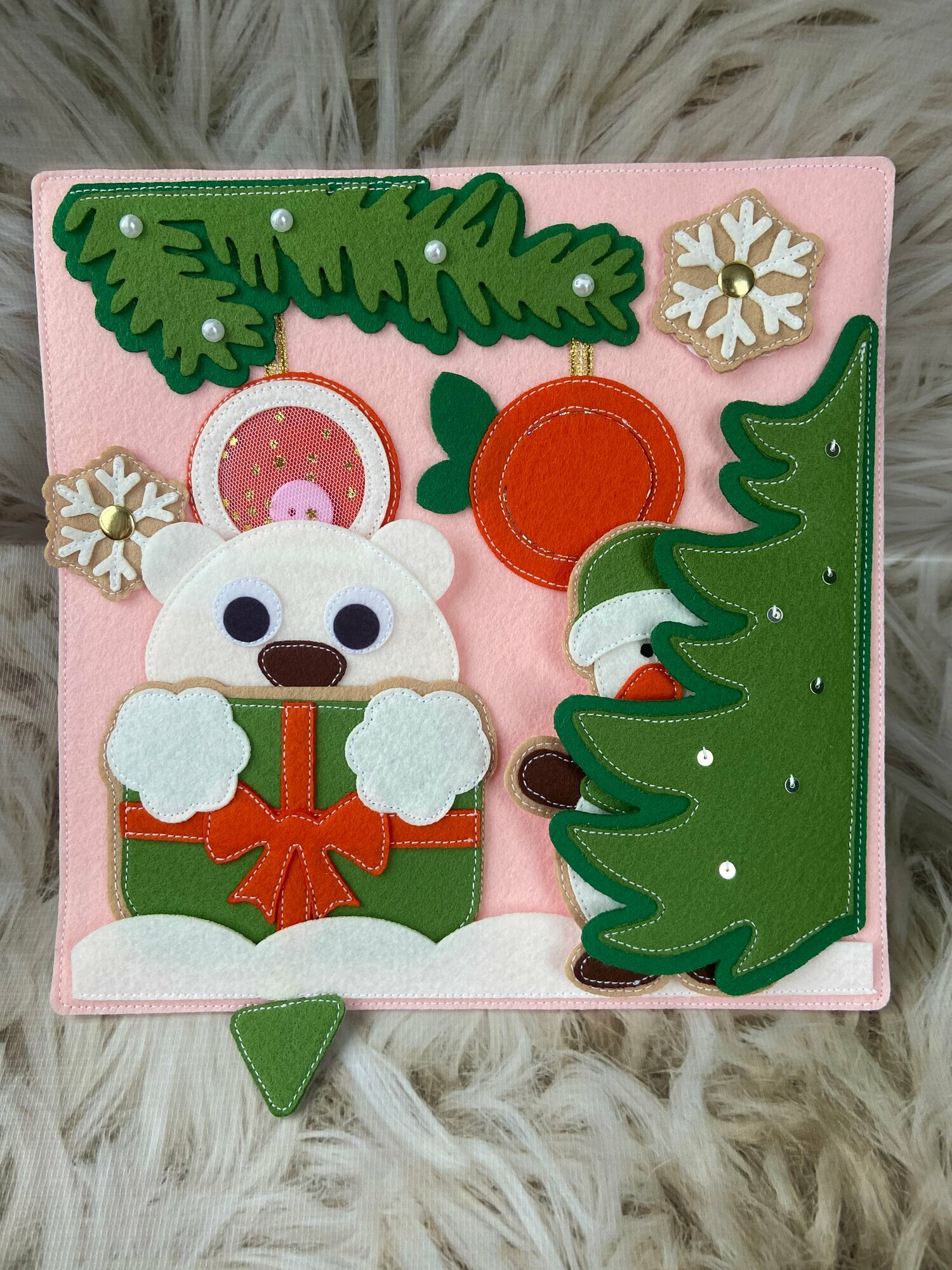 Планшет из фетра «Новогодний», на липучках, развивающий бизиборд, для детей от 1 года, безопасный