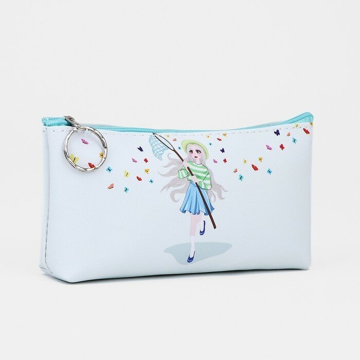 Косметичка-пенал Девочка с бабочками, 18*3*9, отдел на молнии, светло зелено/желтый