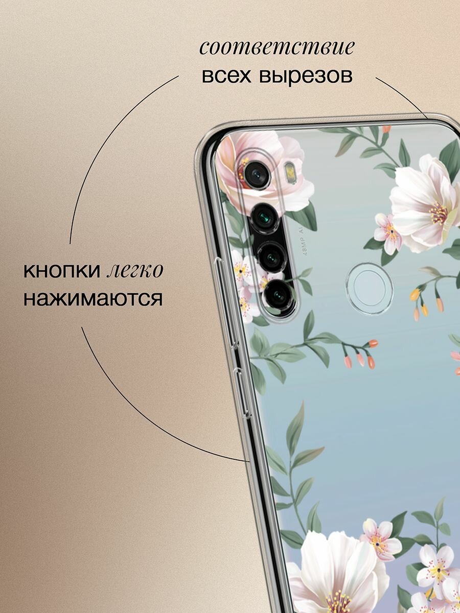 Чехол на Xiaomi Redmi Note 8T / Сяоми Редми Нот 8Т с принтом "Beautiful white flowers", прозрачный — фото 1