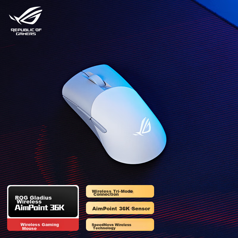 Игровая мышь ROG AimPoint 36k Wireless Sensor, Wireless Tri-Mode, PBT, RGB, Replaceable Micro Switch, Moonlight White