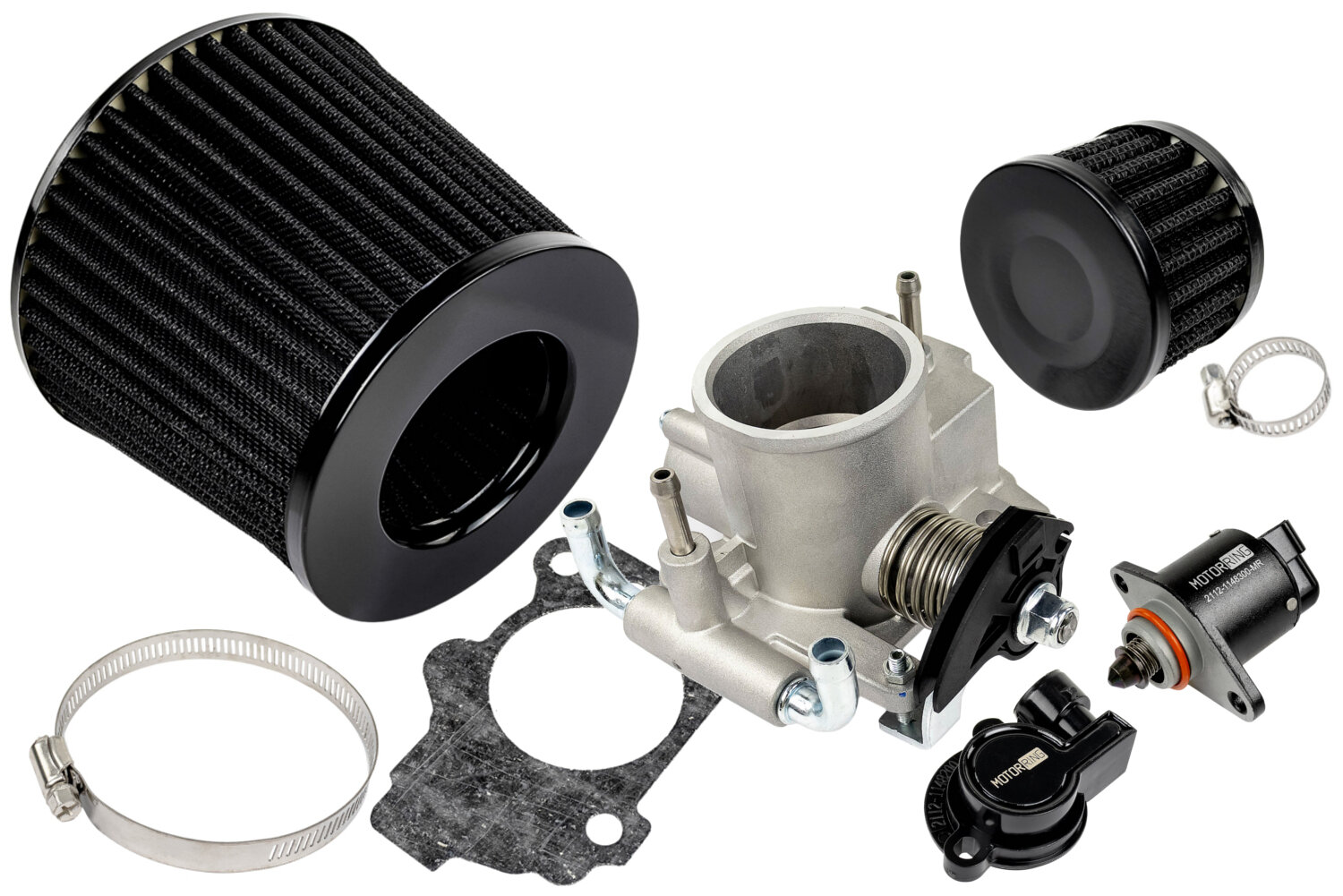 Комплект системы впуска MR нулевого сопротивления Черный (воздушный фильтр, фильтр картерных газов, дроссельная заслонка 56мм, прокладка, датчик положения заслонки, РХХ) для ВАЗ 2101-2107, 2108-21099, 2110-2112, 2113-2115, Лада Приора, Калина, Гранта