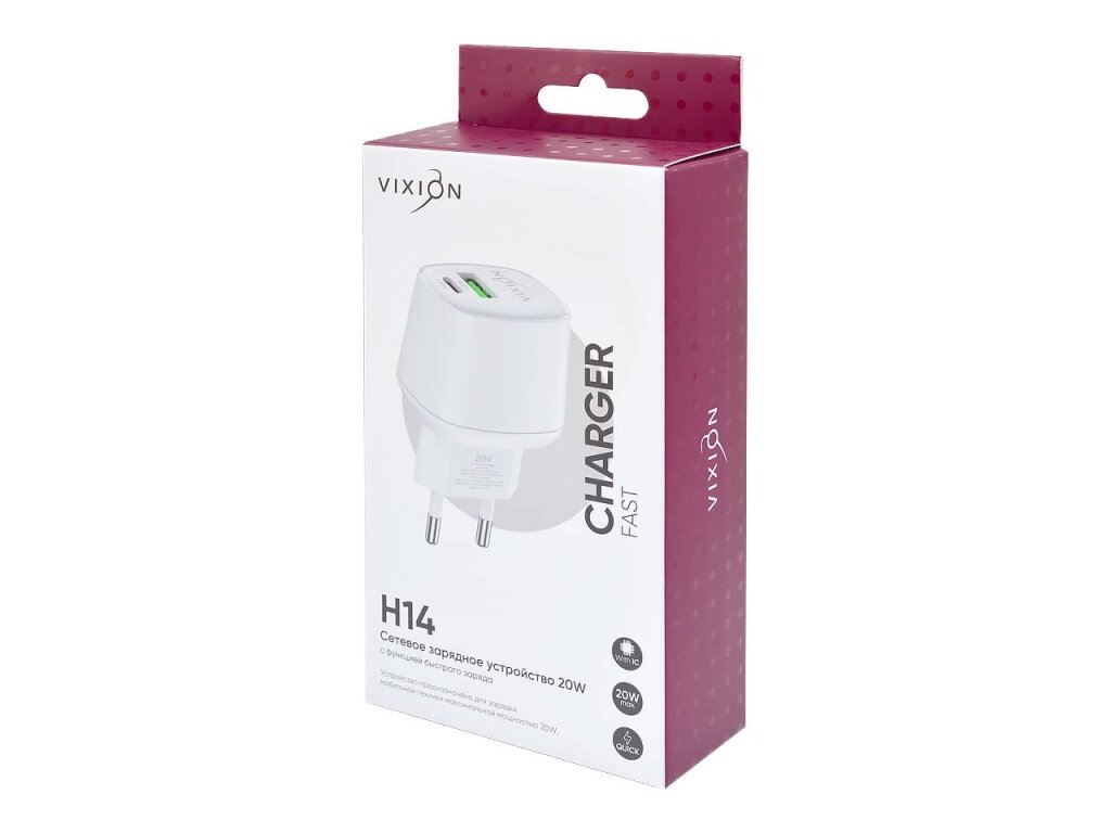 Сетевое зарядное устройство VIXION H14 (1-USB 18W/1-Type-C PD 20W) 20W max (белый)