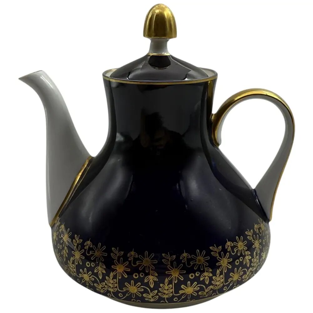 Чайник заварочный "Harmonia", 550 мл, фарфор, кобальт, позолота, 1950-1980 гг, Weimar, ГДР