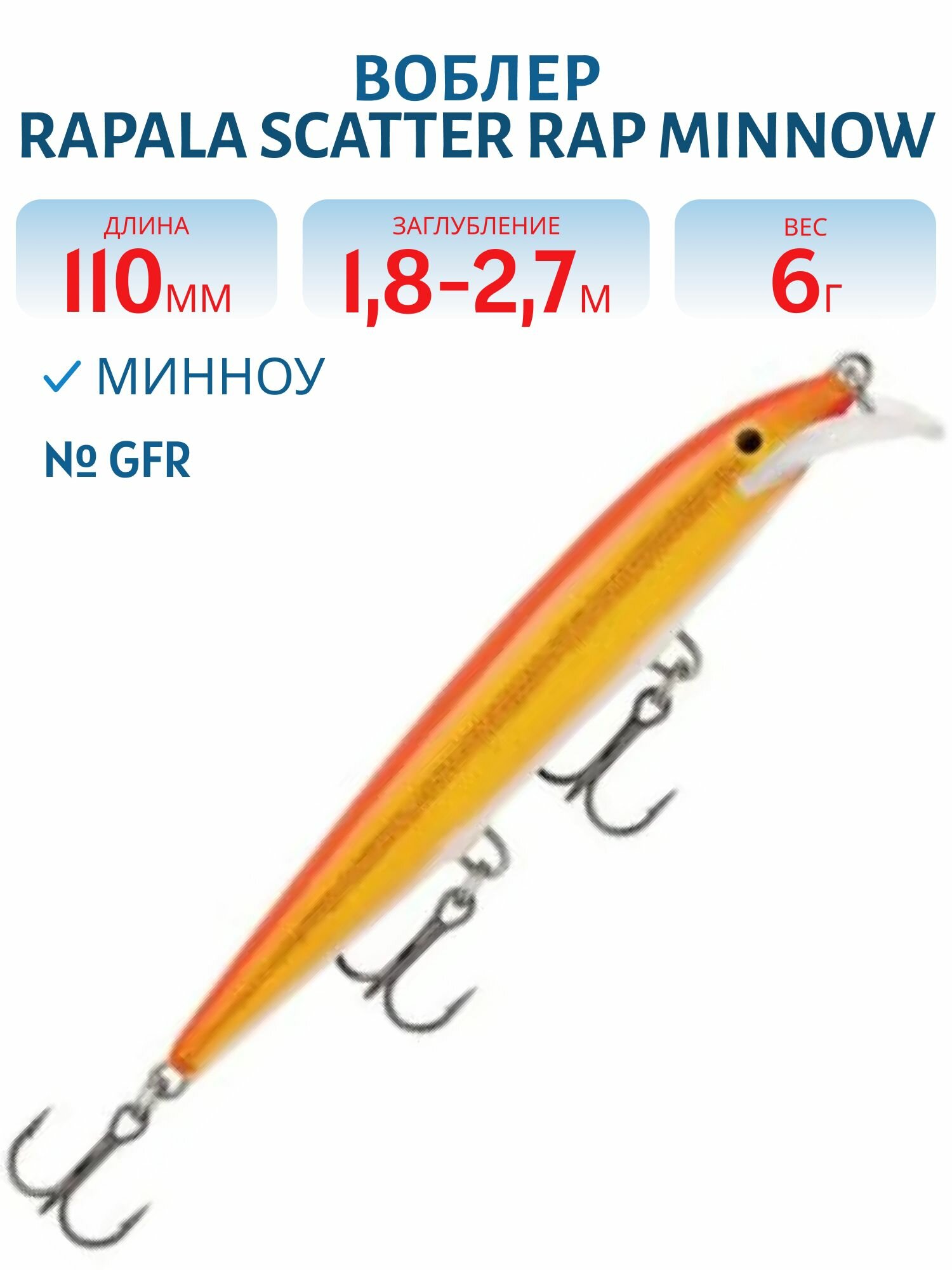 Воблер Rapala Scatter Rap Minnow 11, 6 гр, цвет GFR