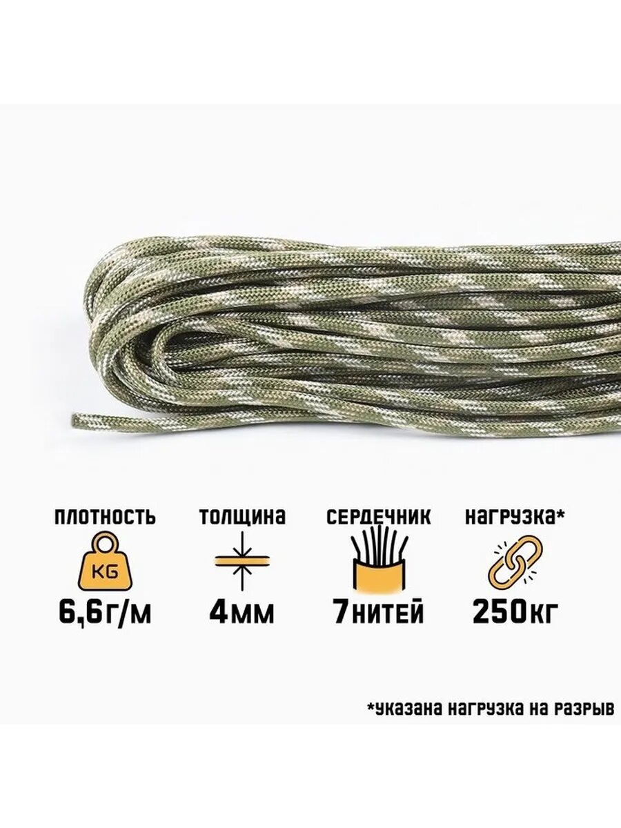 Паракорд для выживания 550, с леской, фитилем, лесной камуфл