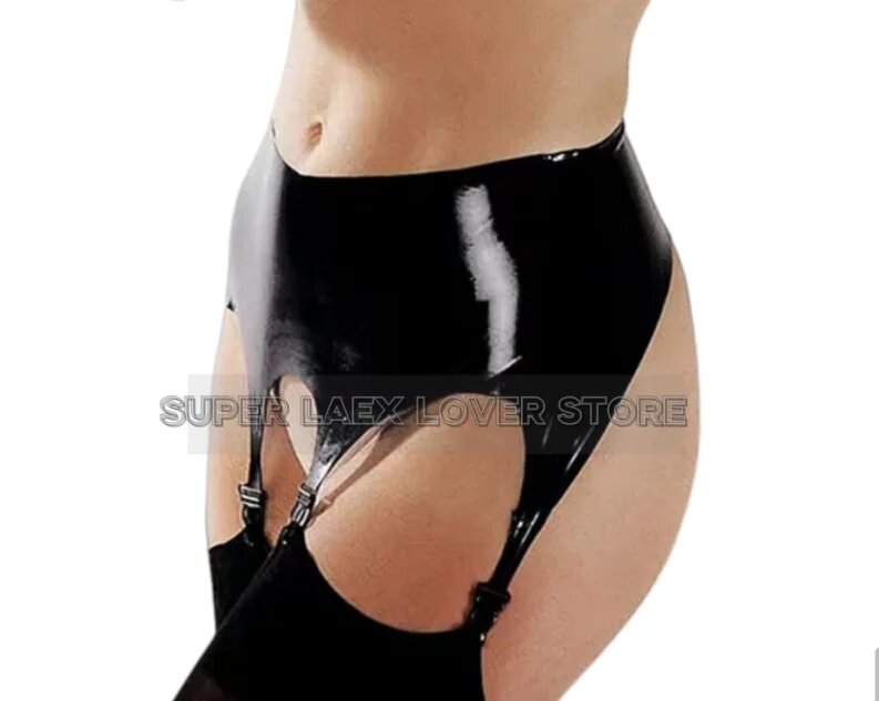 Латексный пояс с подвязками черный Черный, Л, balck