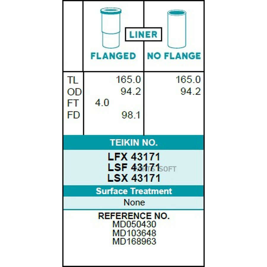 Гильза блока цилиндров от официального дистрибьютора, TEIKIN, артикул LSF43171