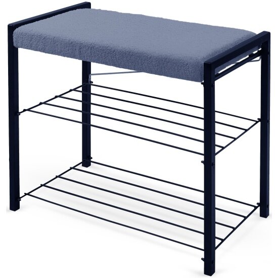 Этажерка для обуви Nika ЭКТ3-60Б с мягким сиденьем, серо-синий/матовый черный (ЭКТ3-60Б/С)