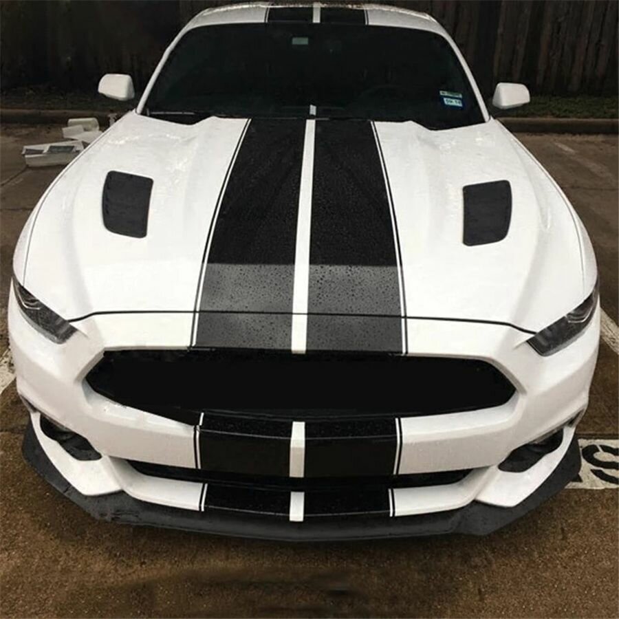 Наклейка Багажника на Крышу Капота в Черную Полоску для Ралли 2ШТ Для Ford Mustang 150 дюймов