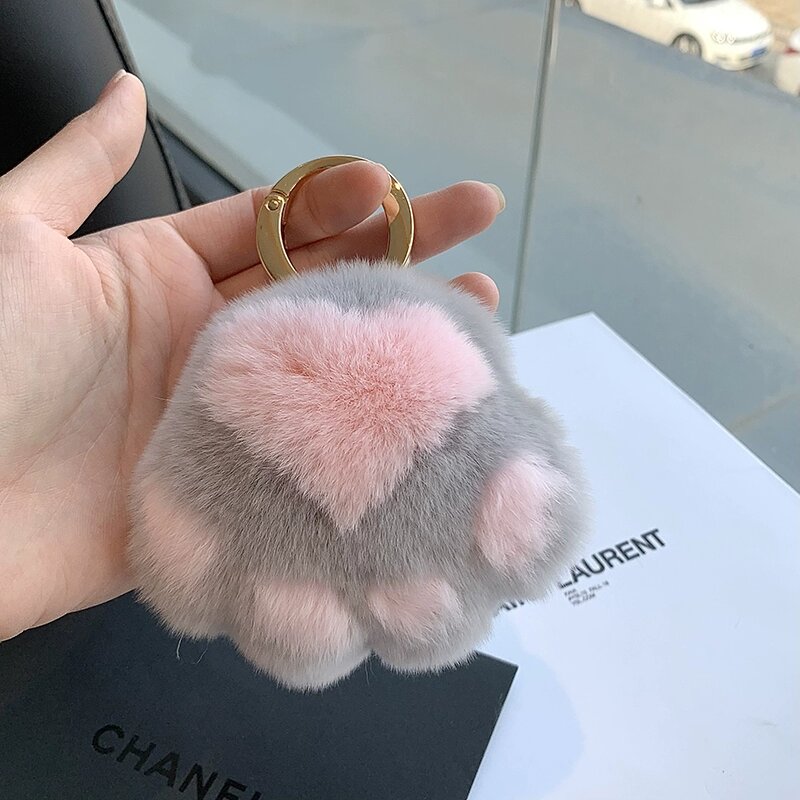 【Маленькая котячья лапка】 Плюшевый брелок-подвеска из меха кролика рекс, милый и изысканный, для женщин, популярный