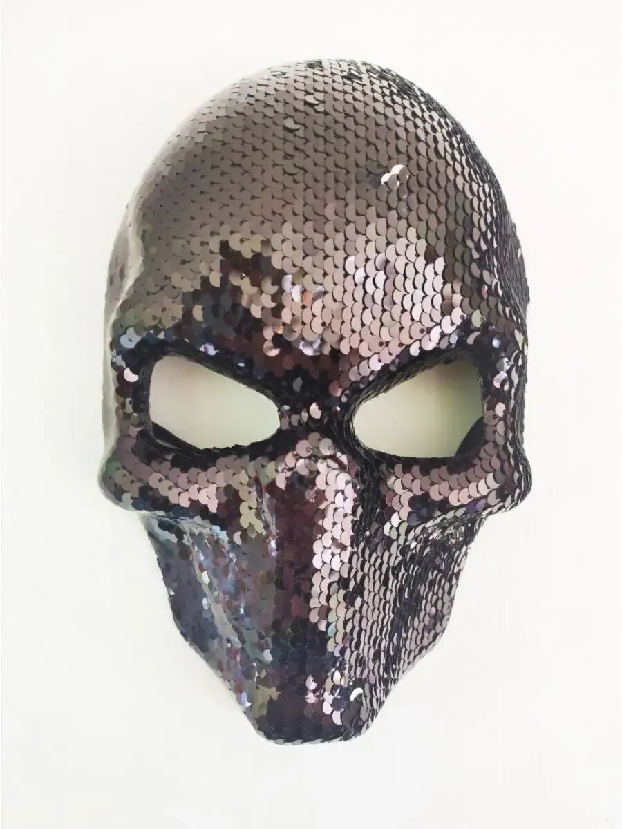 Маска Сфера "Маска Скелета", черная, с пайетками, пластик/текстиль