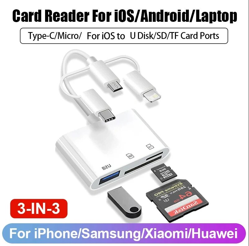 Для чтения карт памяти iOS на SD TF адаптер 5 в 1 USB OTG с портом зарядки для iPhone iPad Xiaomi Samsung Huawei MacBook 3 IN 3 Adapter