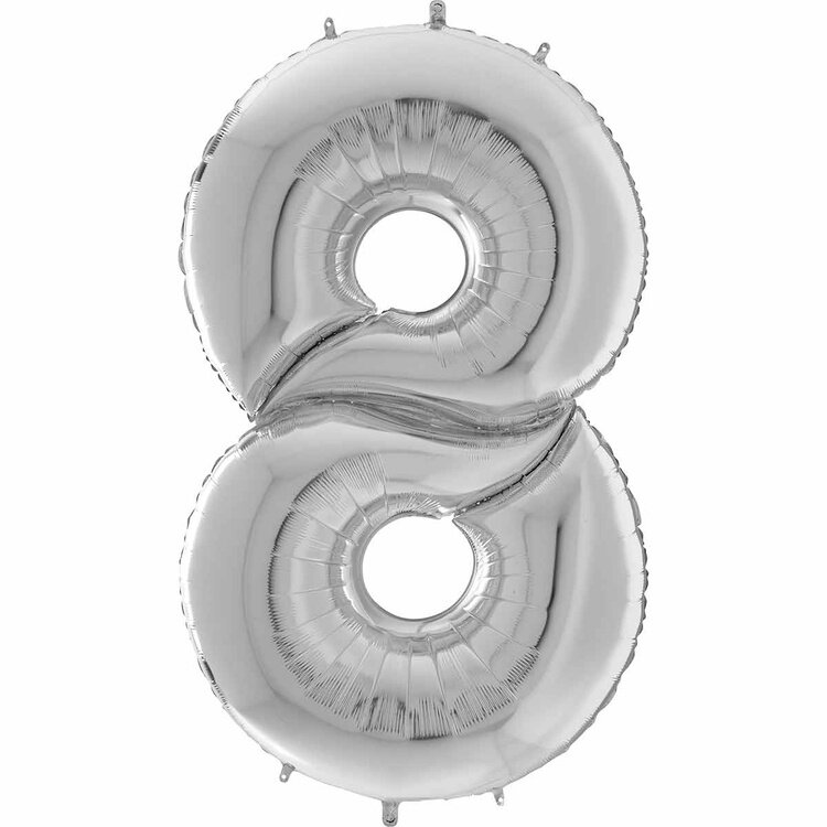 Воздушный шар фольгированный, цифра 8, 64" Silver