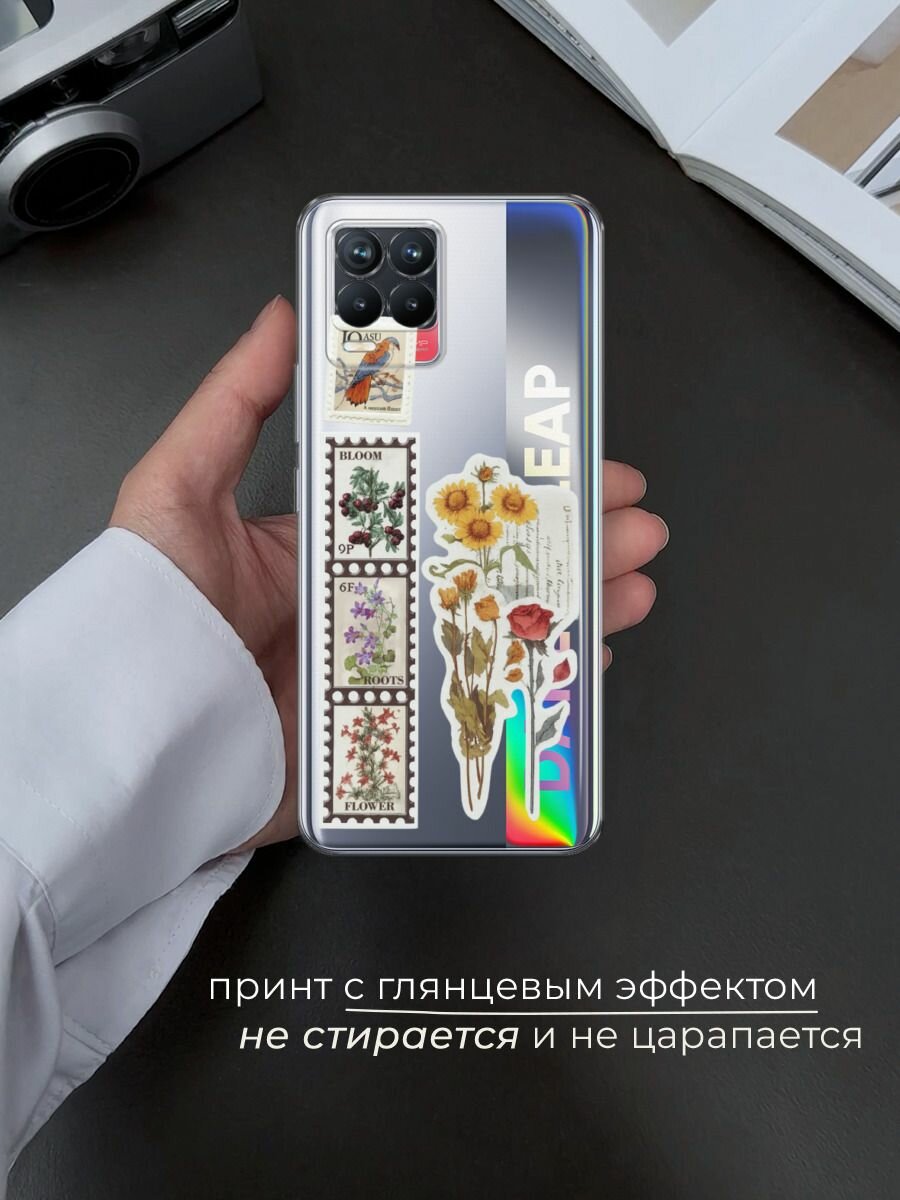 Чехол на Realme 8/8 Pro / Реалми 8/8 Про с принтом Марки с цветами — фото 1