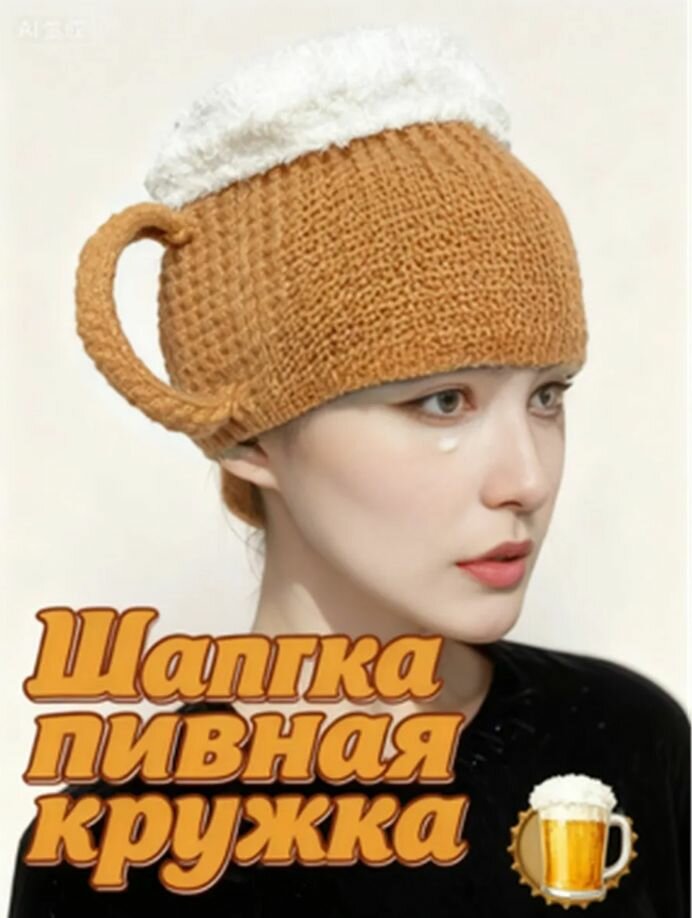 Шапка пивная кружка футбольная вязанная