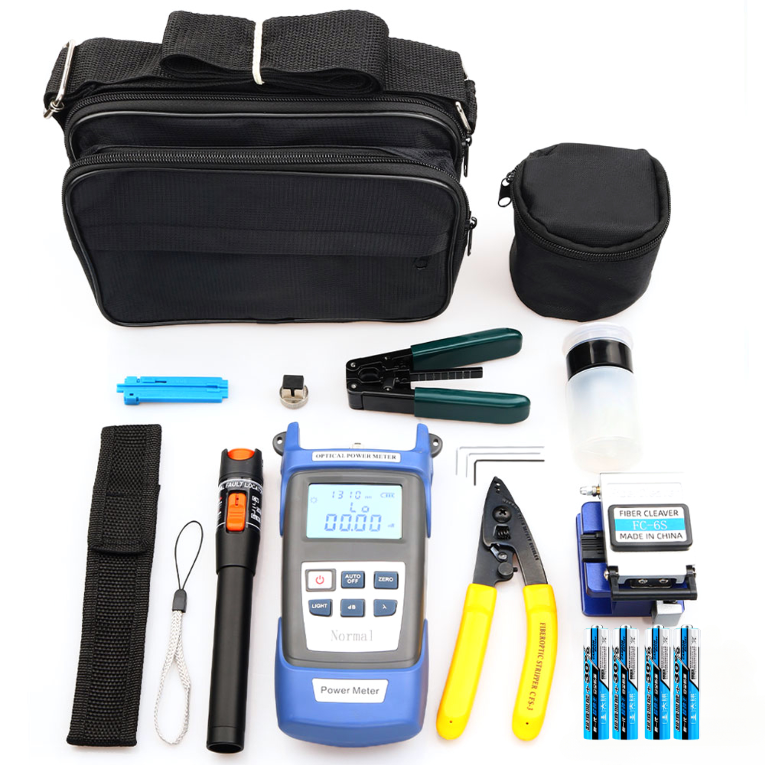 Набор инструментов для оптического волокна с разрезчиком, оптическим мощметром, красной ручкой, шилом для обрезки и сумкой, 7 тестовых длин волн, 650нм, 10мВт, для 1-2 ядер 3.0*2.0мм, 125мкм-3мм, ёмкость бутылки для спирта 60мл, размер инструментария