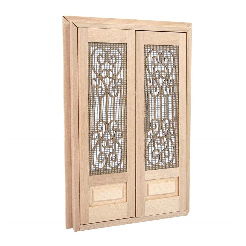 Миниатюрные кукольные домики в масштабе 1/12, винтажные деревянные двустворчатые двери с москитной сеткой, неокрашенные, для рукоделия, моделирования, проектов и декораций.