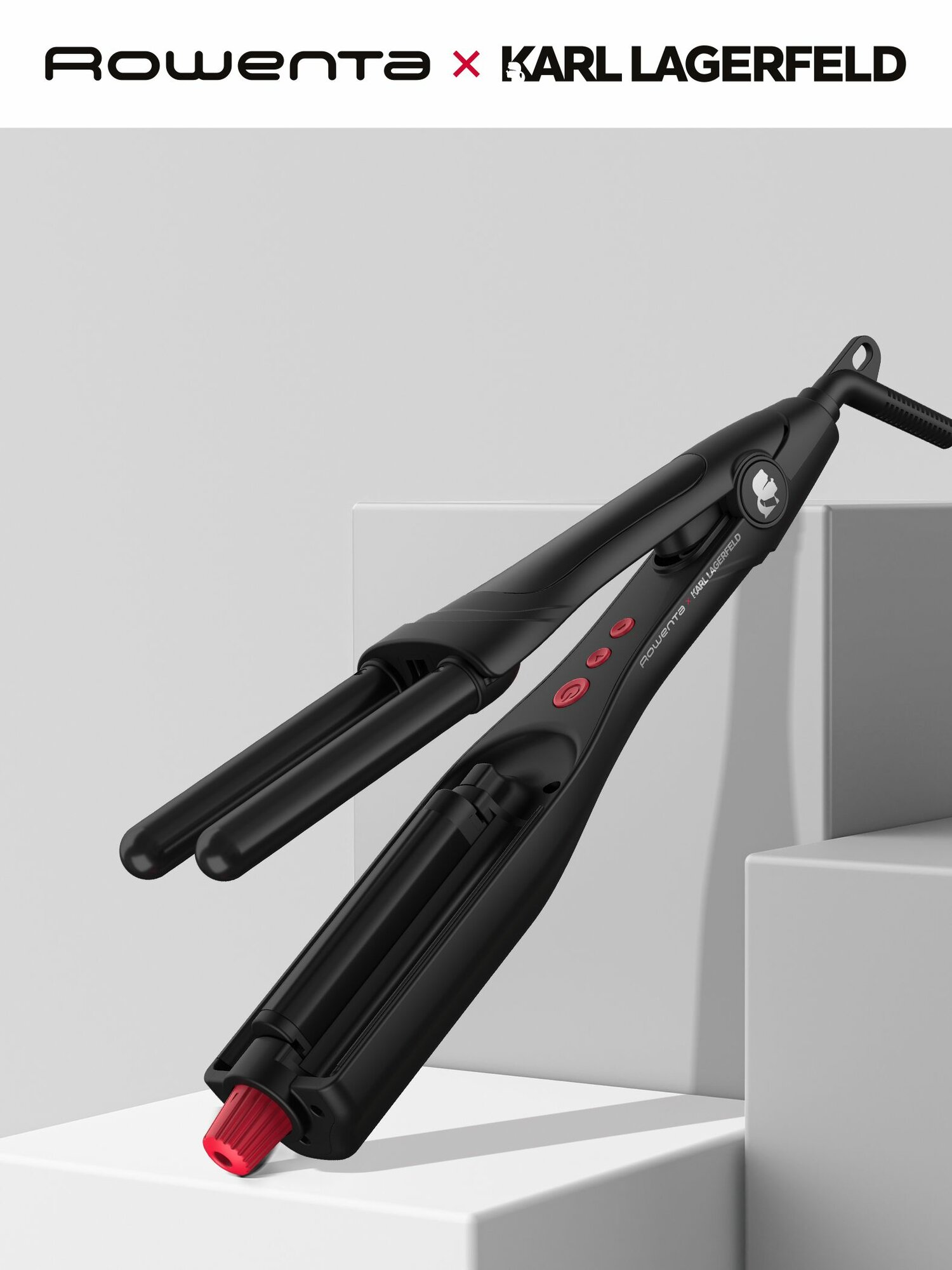 Стайлер для волос Rowenta x Karl Lagerfeld Waves Addict CF471LF0 с керамическим покрытием и 10 настройками, черный/красный