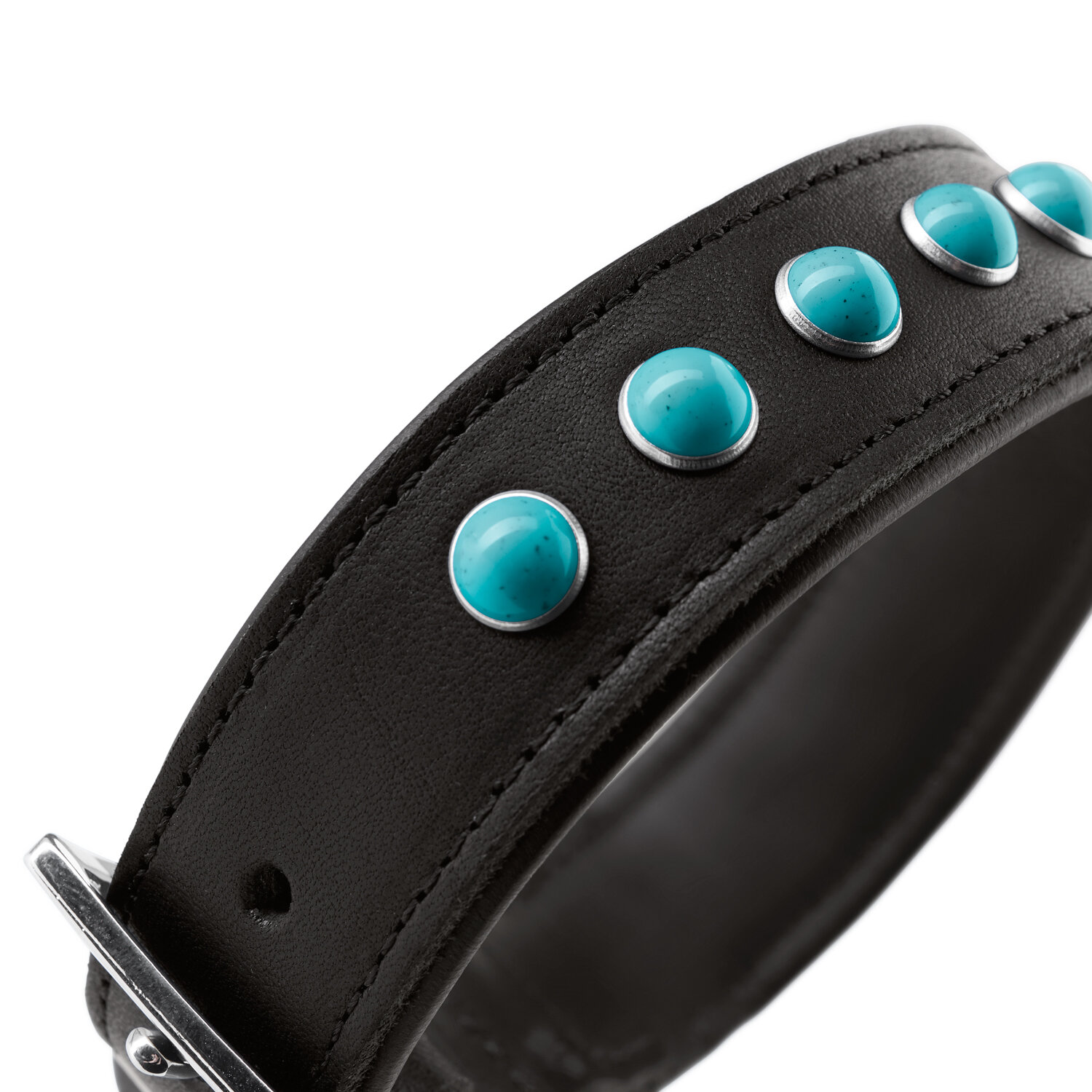 Ошейник для собак Modica S (31-37 см) натуральная кожа, черный, фурнитура с имитацией бирюзы Hunter VLT-69341