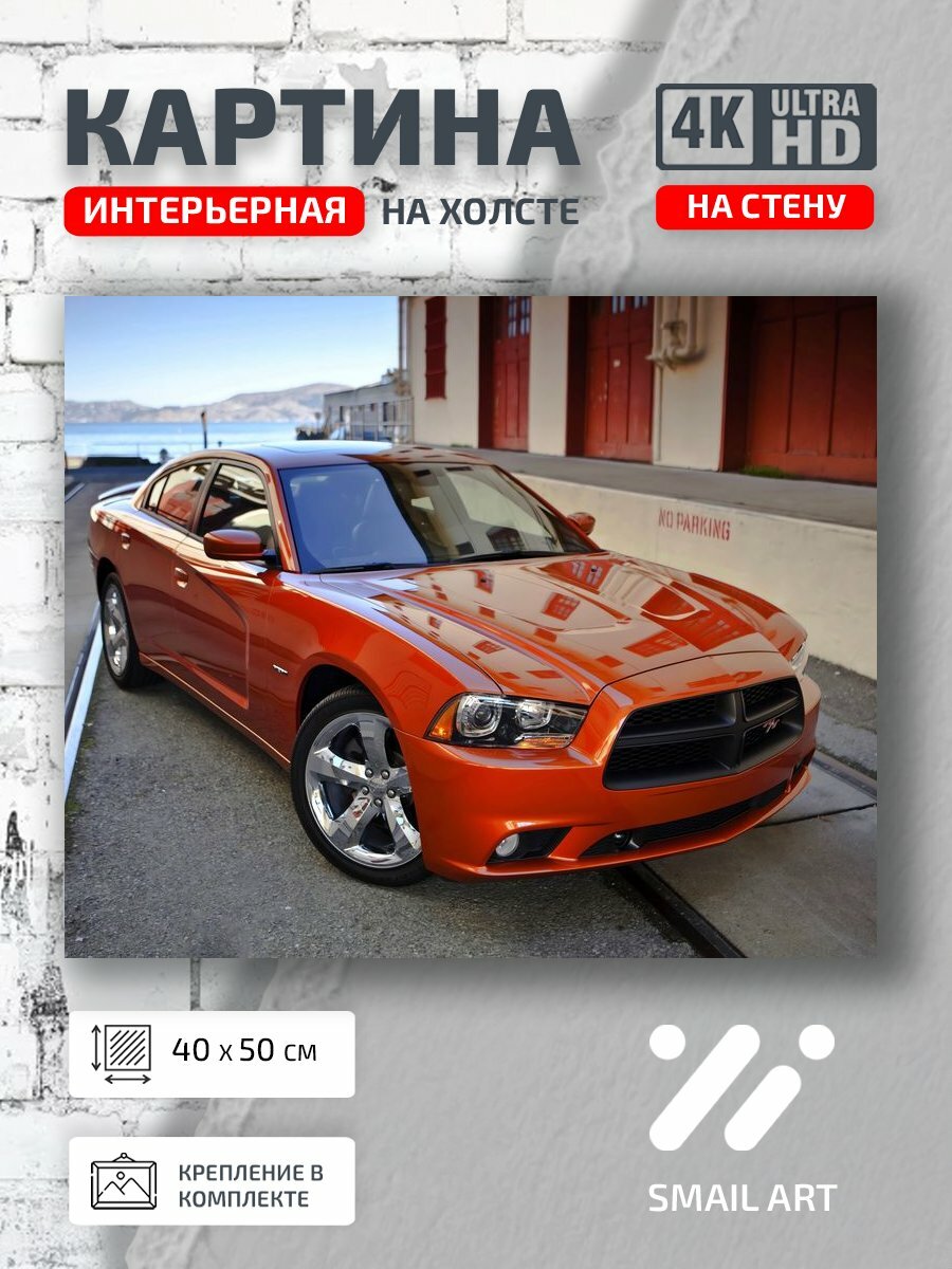 Картина на холсте интерьерная 40 на 50 на стену Машина Charger для киномана авто дизайн