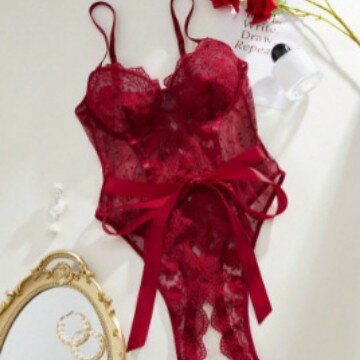 Ультратонкий, сексуальный, кружевной боди с открытой промежностью в европейском и американском стиле, с вышитой отделкой, прозрачное женское нижнее белье. Бордовый цвет.