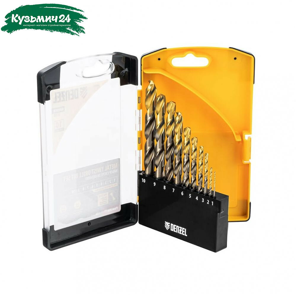 Набор сверл по металлу Denzel 723005, 10 шт, спиральное, хвостовик цилиндрический