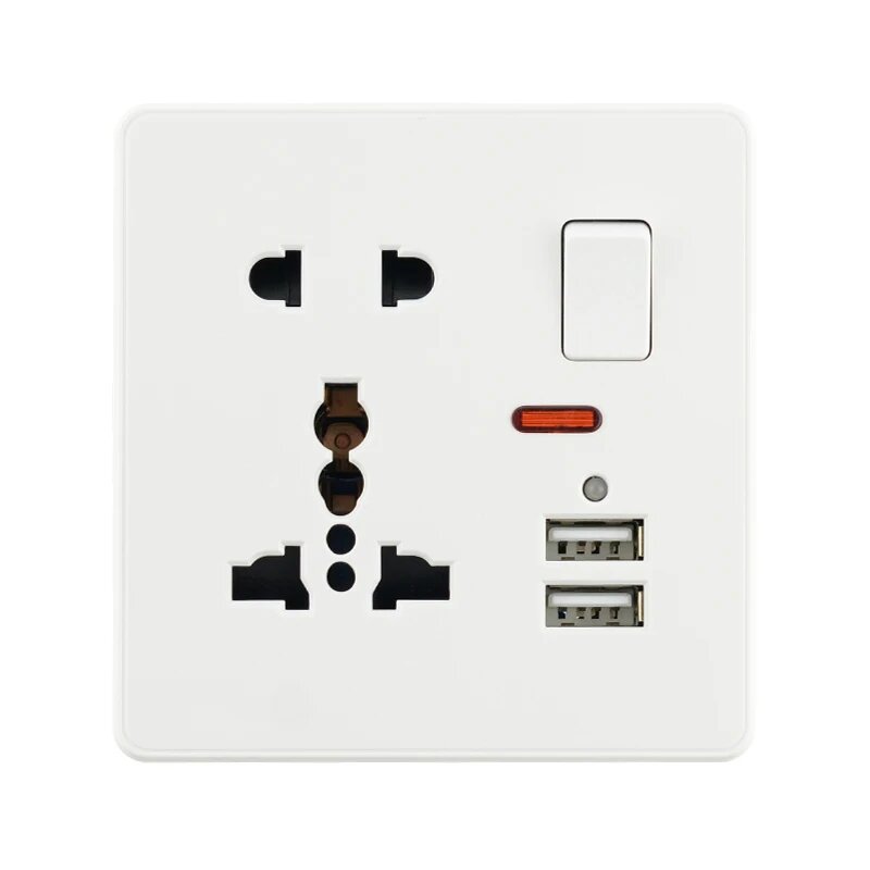 Настенная розетка ATLECTRIC белая 13А с USB 2.1A, Socket 2USB