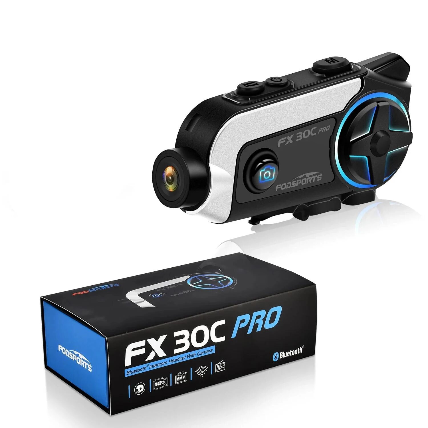 Fodsports FX30C Pro Мотоциклетный домофон с камерой DVR Bluetooth-гарнитура для шлема 2 гонщика Music Share Видеозапись Мото наушники