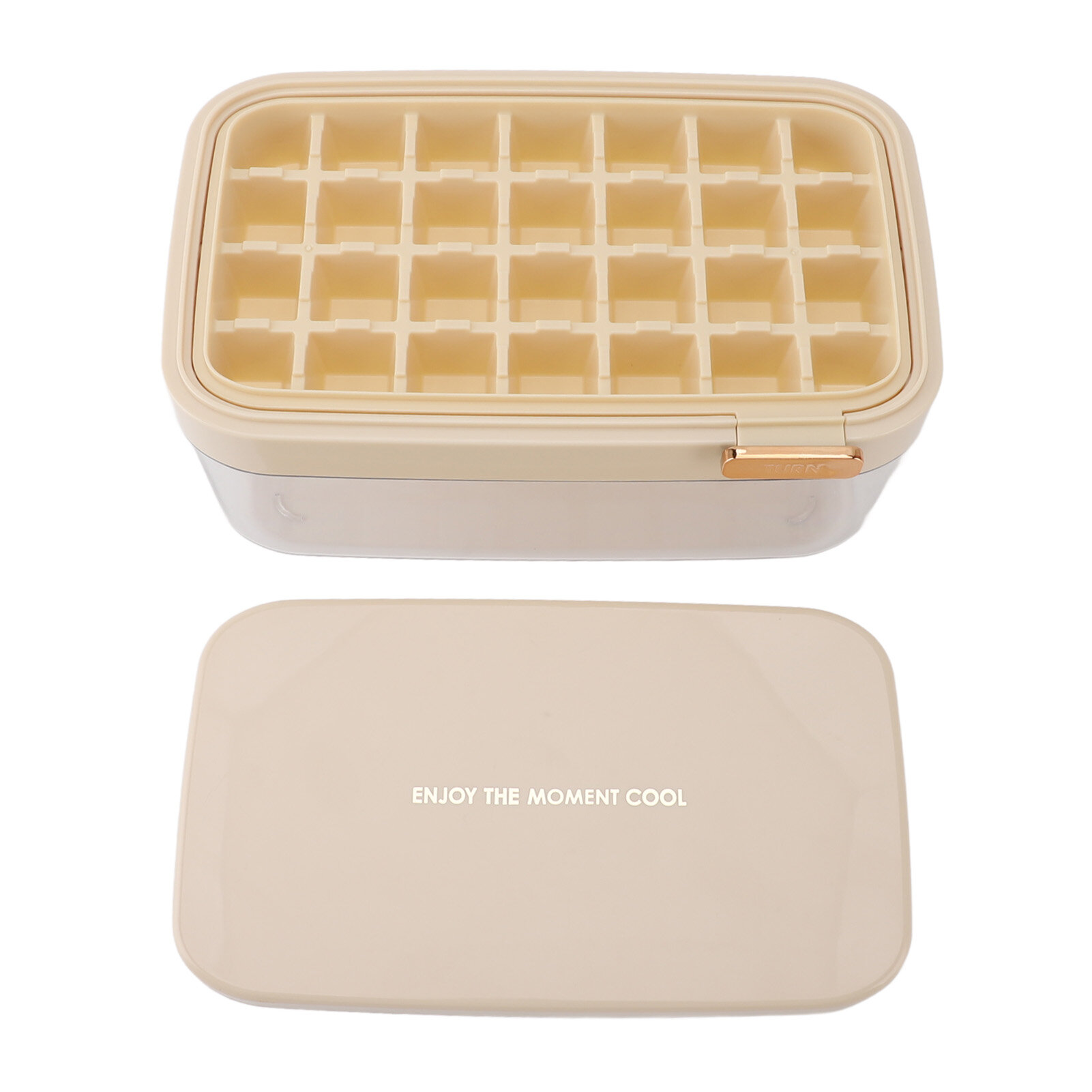 Форма для льда с крышкой и контейнером, пластиковая, на 28 кубиков льда, форма с ложкой для коктейлей, виски, молока, чая, охлаждающих напитков, бежевая