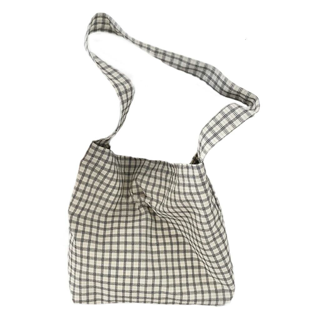 Корейская версия простой и легкой клетчатой сумки-мессенджера canvas bag-белая полосатая сетка