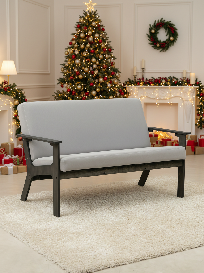 Диван прямой нераскладной мягкая посадка для кухни и гостиной, серый велюр + темные ножки, до 200 кг