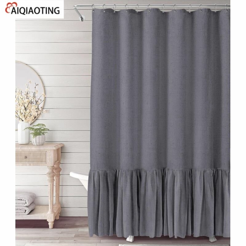 Льняная однотонная юбка с рюшами, занавеска для душа в ванной комнате