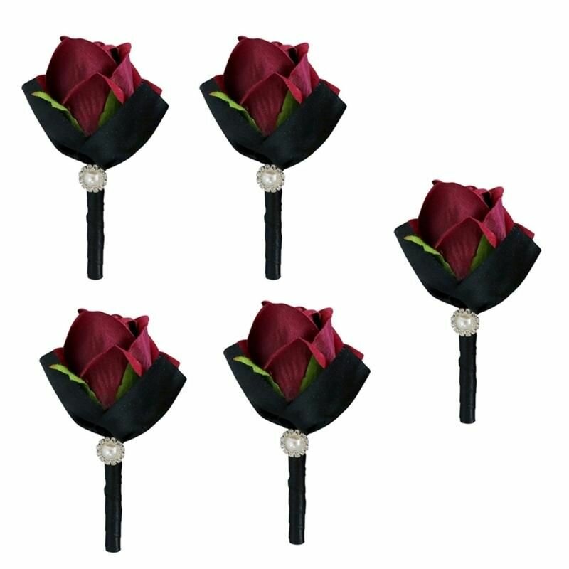 5 свадебных винно-красных фланелевых бутонов розы в западном стиле-корсаж