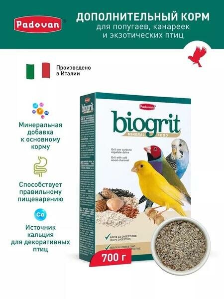 PADOVAN BIOGRIT 700 г био-песок для здорового питания декоративных птиц с витаминами и минералами.