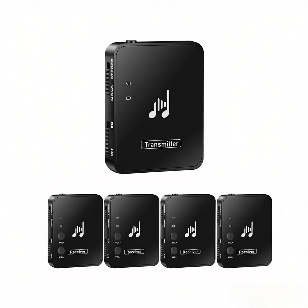 M-VAVE WP-10 Система передачи беспроводных наушников мониторинга 2.4GHz, перезаряжаемый передатчик и приемник, модель WP-10 с кнопками регулировки громкости на приемнике, материал ABS, частота 2.4GHz, задержка <12ms, дальность 30 метров на открытом
