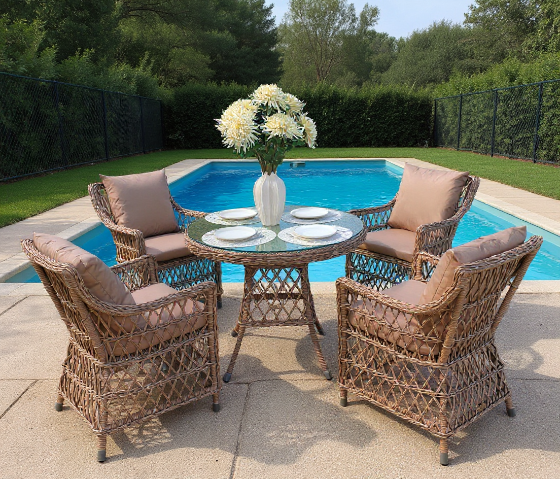 Комплект плетеной мебели Велес из искусственного ротанга "Лайм" с подушками на 4 персоны для сада и дачи (Капучино)