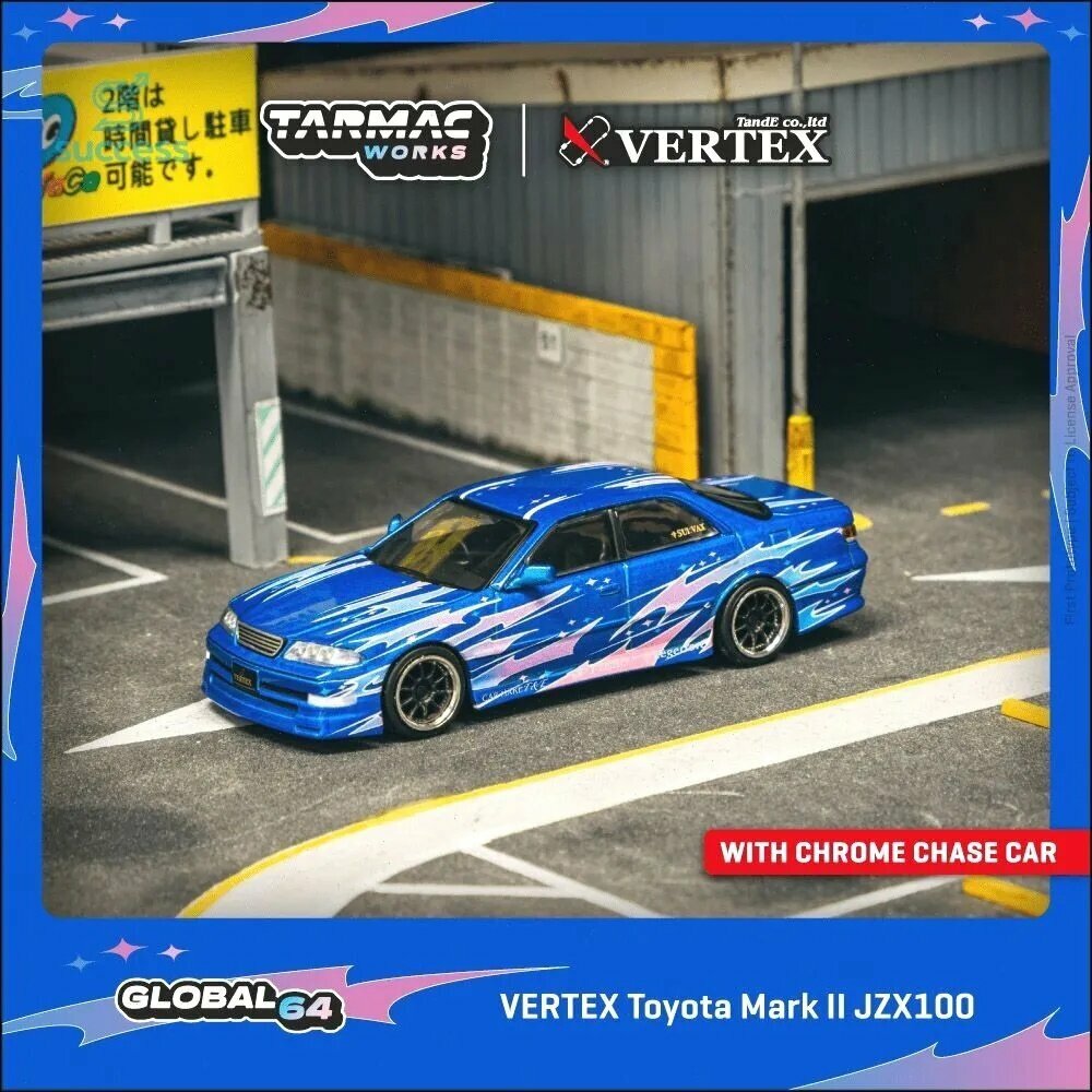 Xiaomi YouPin Машинка TW Tarmac Works 1:64 VERTEX Toyota Mark ll JZX100 Blue Metallic Die-cast Alloy Model Collection Toy Children Gifts