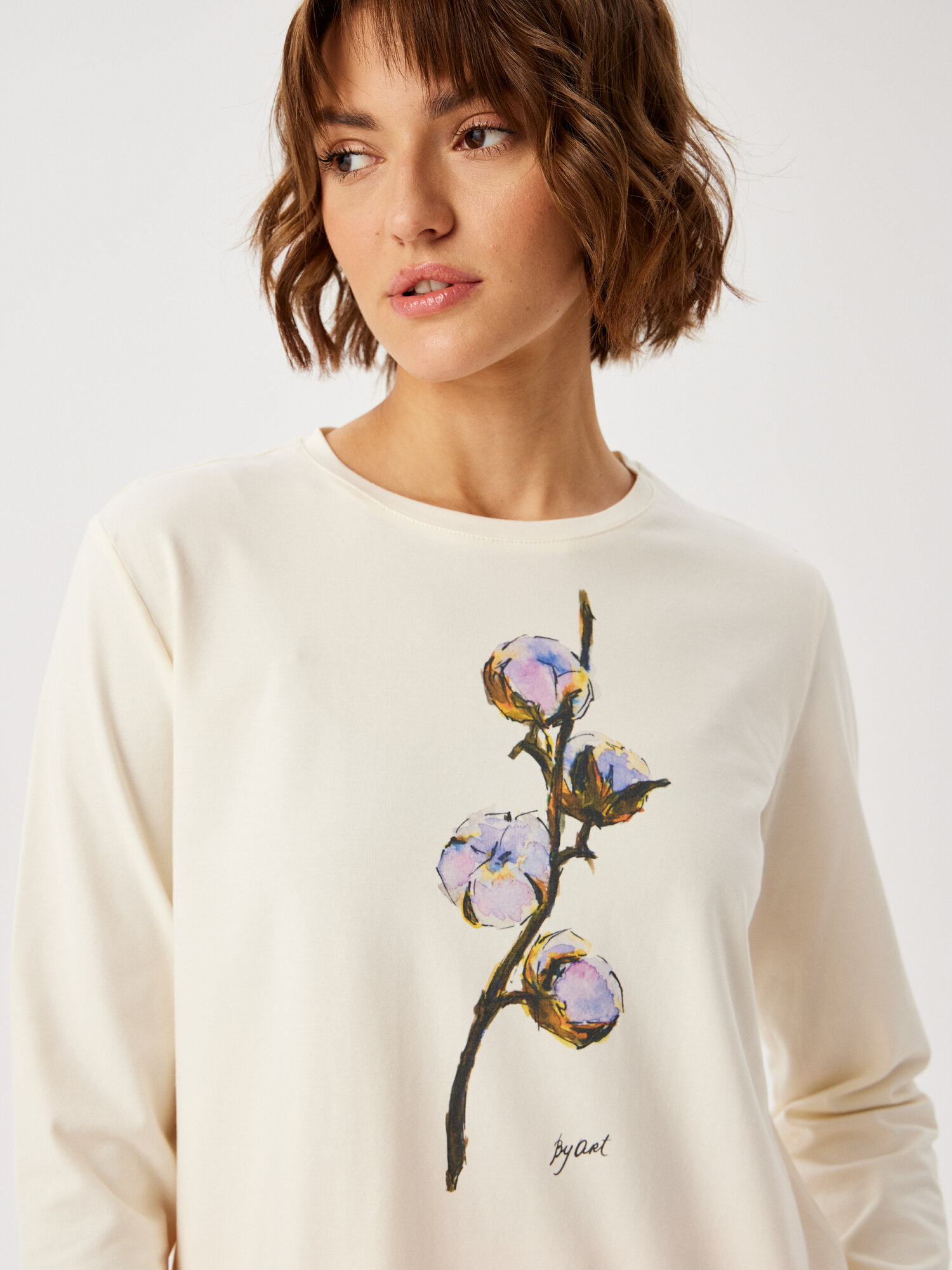 Лонгслив Тонкий лонгслив Экрю Хлопок