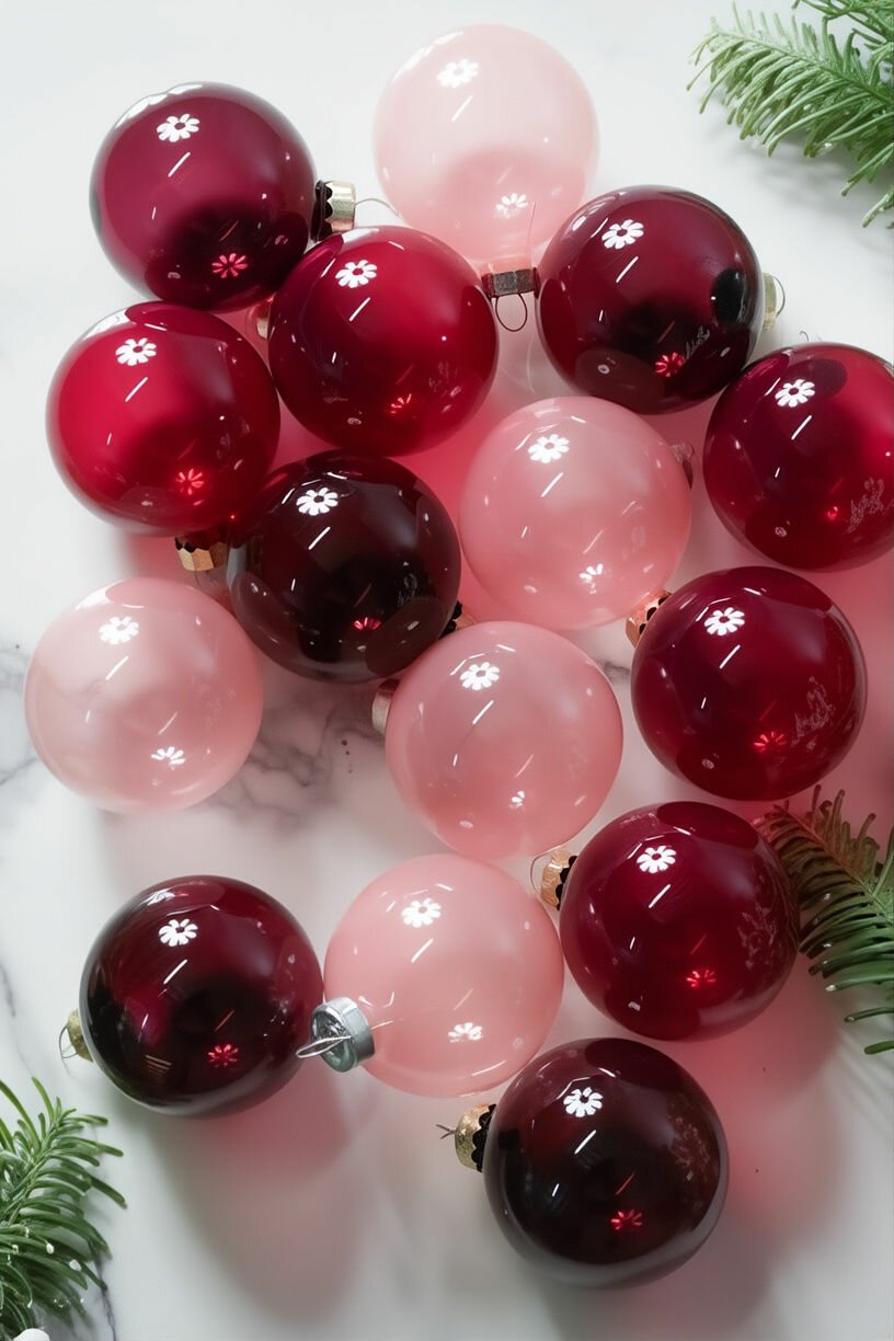 Набор стеклянных шаров Коллекция розовые грёзы, цветные прозрачные, 60 мм, 15 шт, Winter Deco 2000186