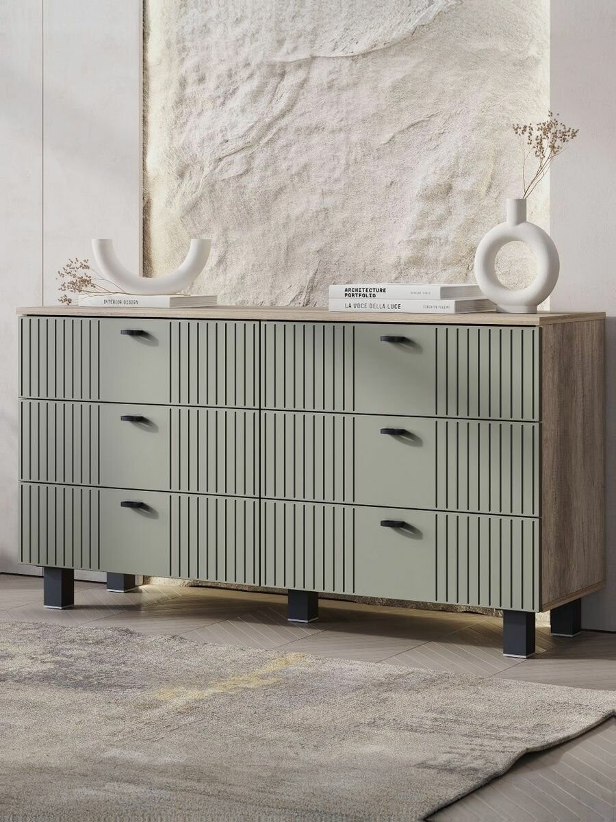 Комод 130 см 6 ящиков, эвкалипт софт