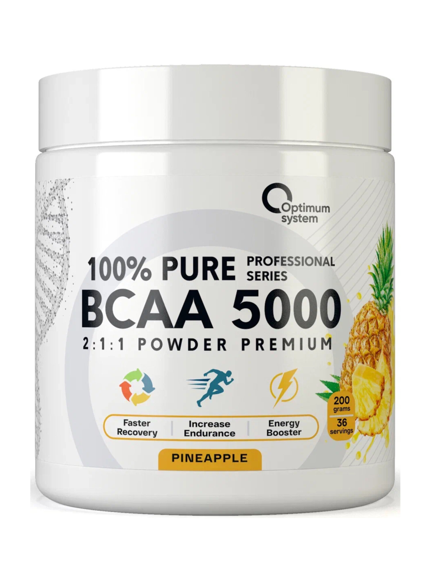 Optimum System BCAA 5000 Powder, БЦАА 5000 в порошке 200 гр - Ананас